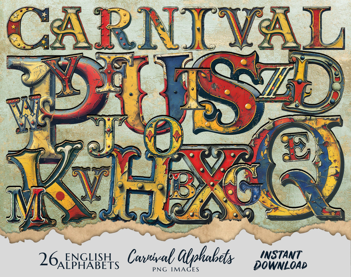 Bright Bold Colourful Vintage Typography Carnival Alphabets Circus Let ...