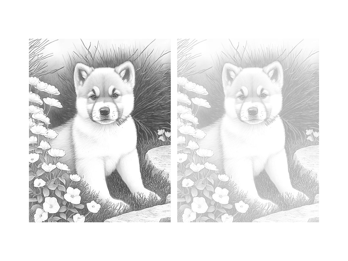 20 Cute Young Dogs Coloring Book – For Adults and Kids | Grayscale Col ...